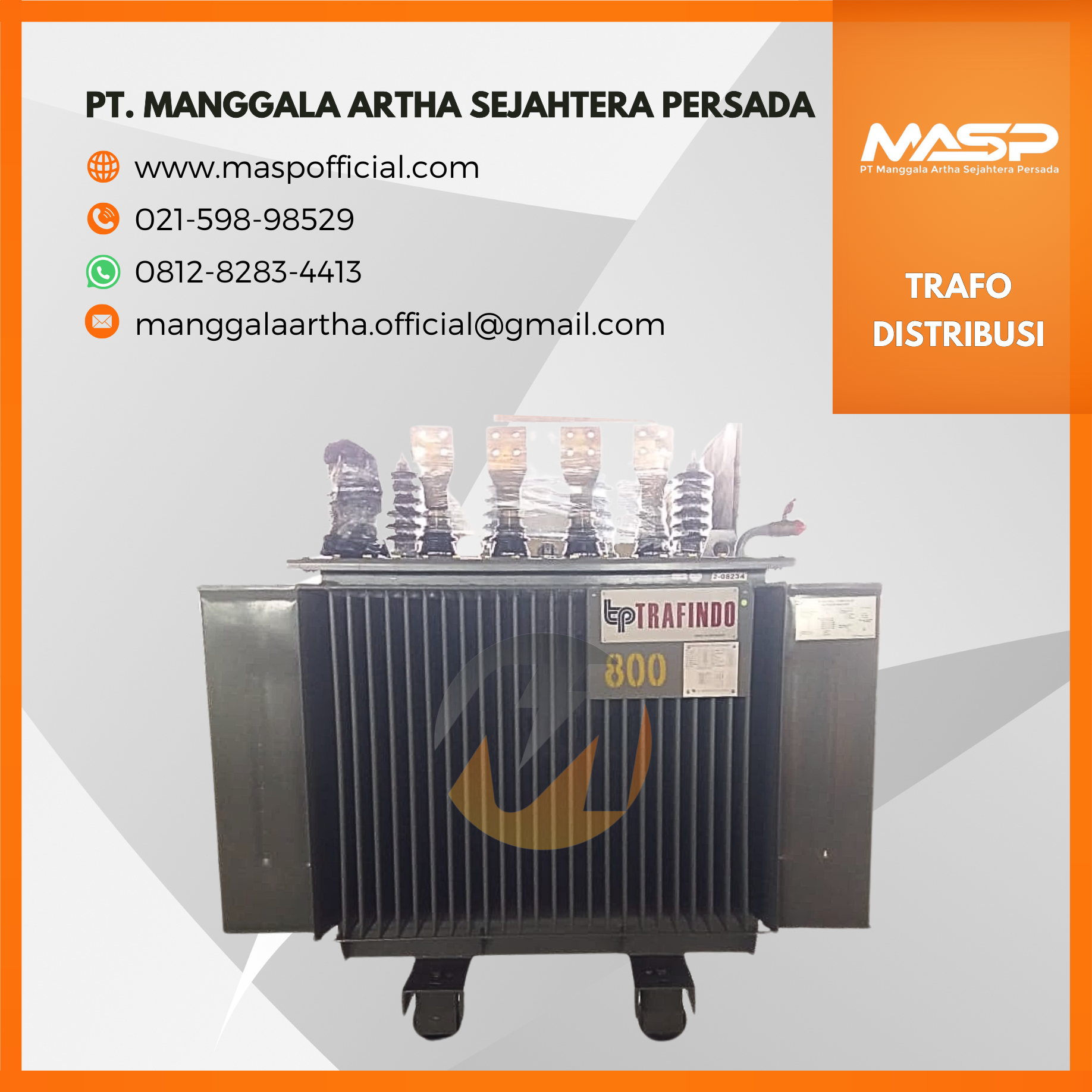 Trafo Distribusi Trafindo 800 kVA - Supplier Mekanikal Elektrikal | PT. Manggala Artha Sejahtera ...